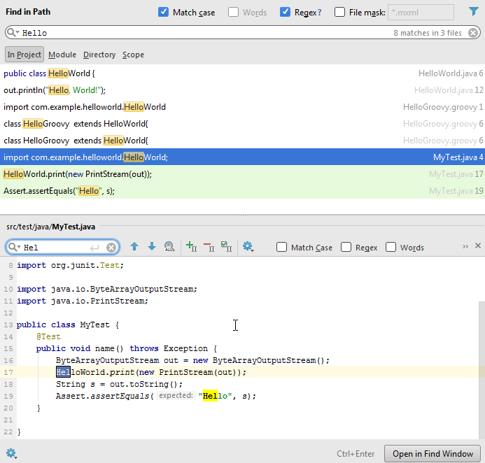 プロジェクト内のテキストの検索と置換 - ヘルプ | IntelliJ IDEA